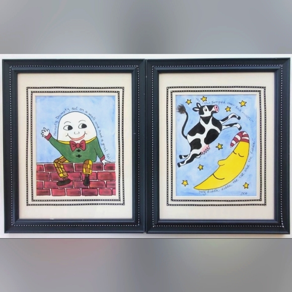 Art | Original Framed Mother Goose Nursery Rhyme Hanging Art Decor Set ...